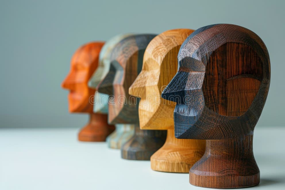 Multicolored Wooden Head Representing Diversity and Inclusion. Stock ...