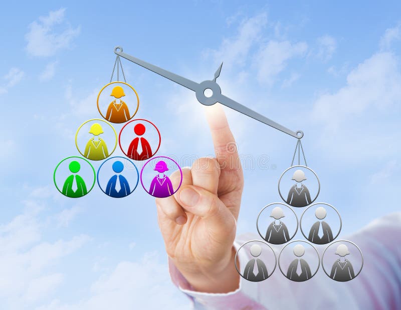 Multicolored Work Team Lifted Up on a Balance Stock Image - Image of ...