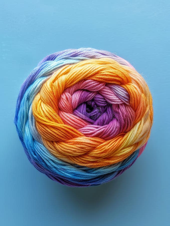 Multicolored Yarn Ball in a Neat Spiral on a Blue Background. Stock ...
