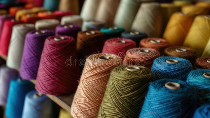 Multicolored Yarn Spools Used in Textile Industry. Set of Colored ...