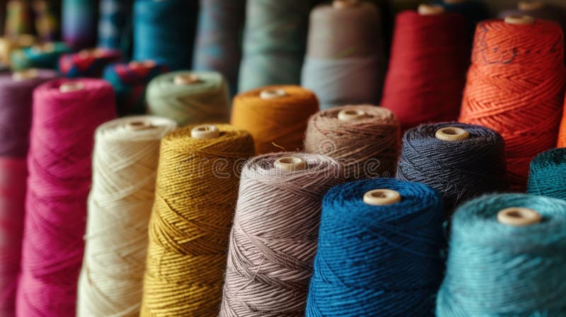 Multicolored Yarn Spools Used in Textile Industry. Set of Colored ...