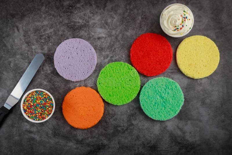 Multicolorful Rainbow Layer Birthday Cake in Process Stock Image ...