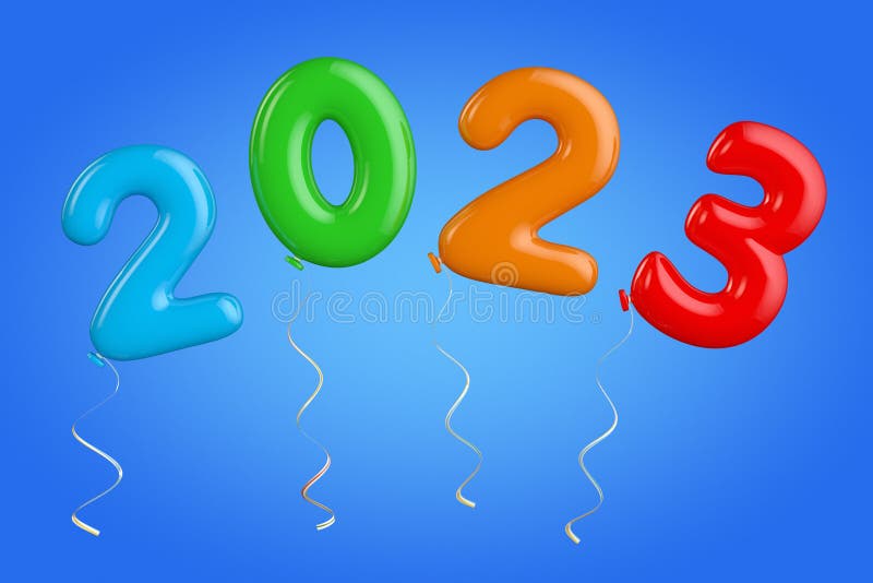 Multicolour Balloons As 2023 New Year Sign. 3d Rendering Stock Image ...