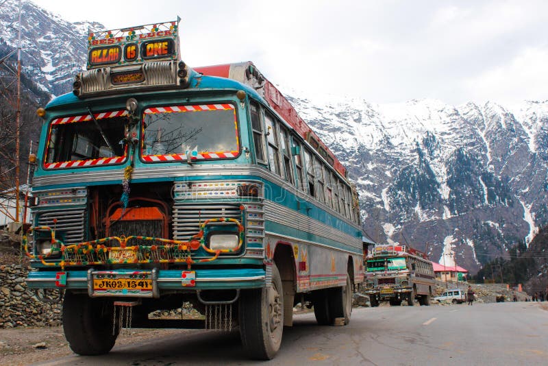 Multicolour mountain bus editorial image. Image of mountains - 54221435