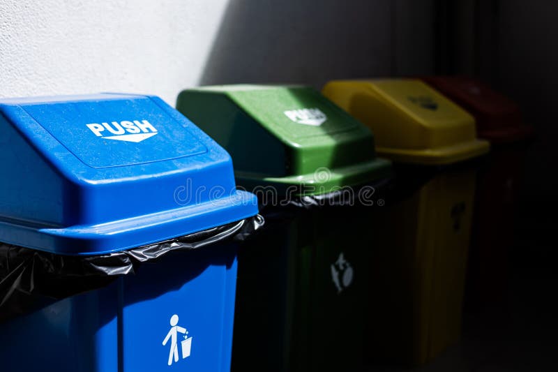 Multicoloured Garbage Trash Bins Stock Image - Image of tool, colorful ...