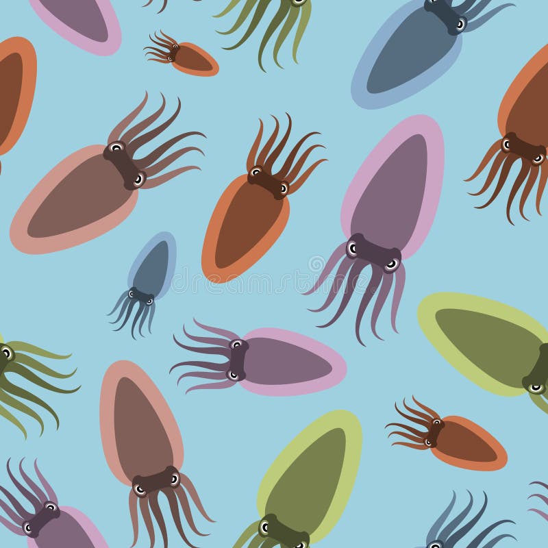 Cute Squid Isolated. Cartoon Calamary Sea Animal. Vector Illustration ...