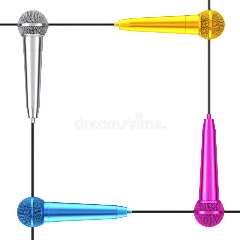 Multicoloured Microphones As Frame with Blank Space for Your Design. 3d ...