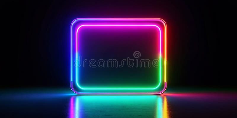Multicoloured Neon Square Shinning Bright Colours Black Reflective ...