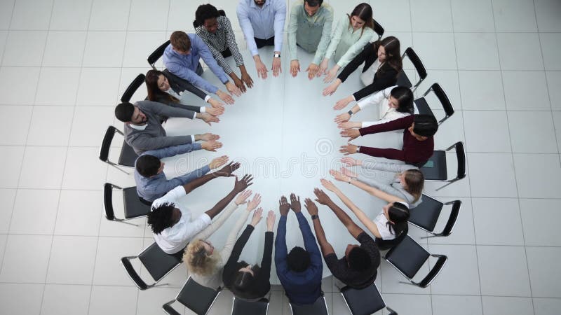 Business People Holding Wooden Gears in the Office, Bottom View Stock ...