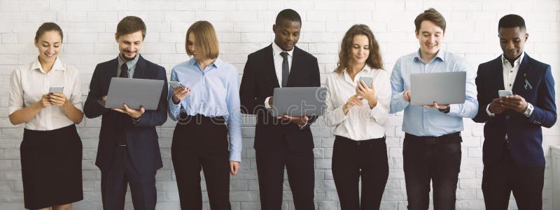 Multicultural Business People Using Modern Gadgets, Panorama Stock ...