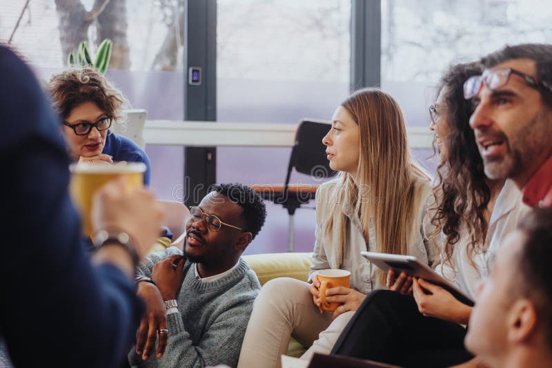Positive Environment. Multicultural Businesswoman Resting and Enjoying ...