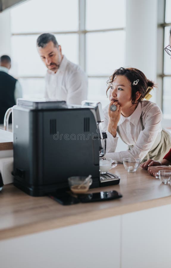 Multicultural Business Workers Enjoying Coffee Break at Office Stock ...