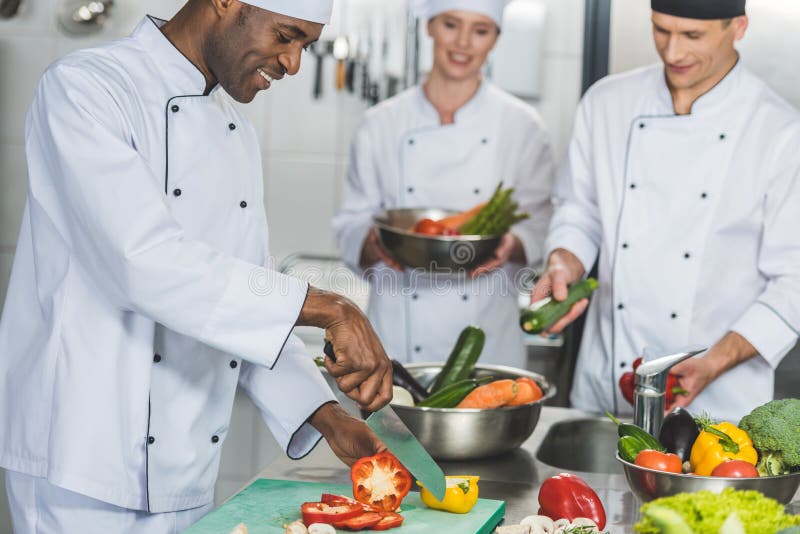 Multicultural Chefs Shaking Hands Stock Image - Image of black, focus ...
