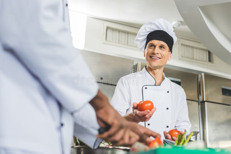 Multicultural Chefs Preparing Salad Stock Image - Image of male ...