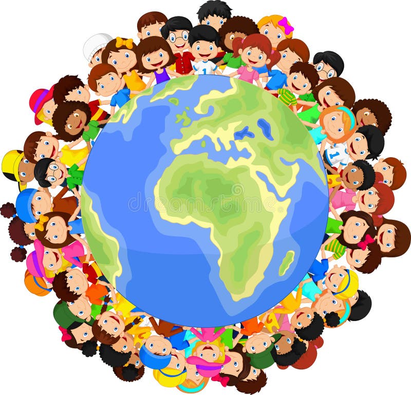Multicultural Children Cartoon On Planet Earth Stock Vector ...
