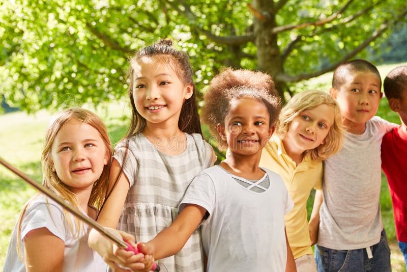Children Run Together To the Summer Camp Stock Image - Image of nature ...