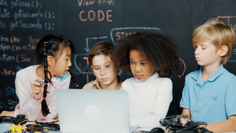 Multicultural Children Using Laptop Programing Engineering Code ...