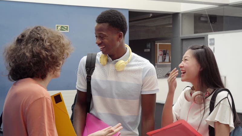 Multicultural Classmates Talking To Each Other at Break of Classes in ...