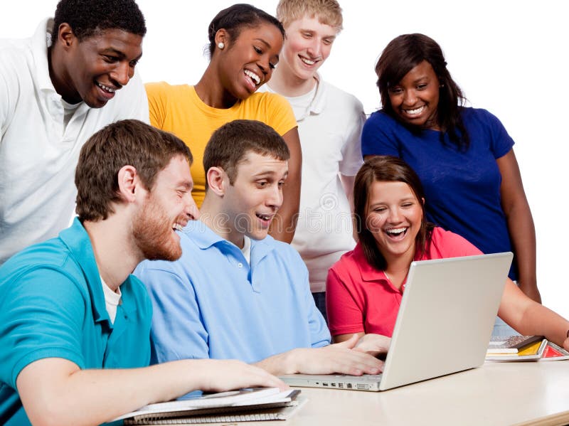 Diverse Group of College Students/friends Looking at a Computer Stock ...