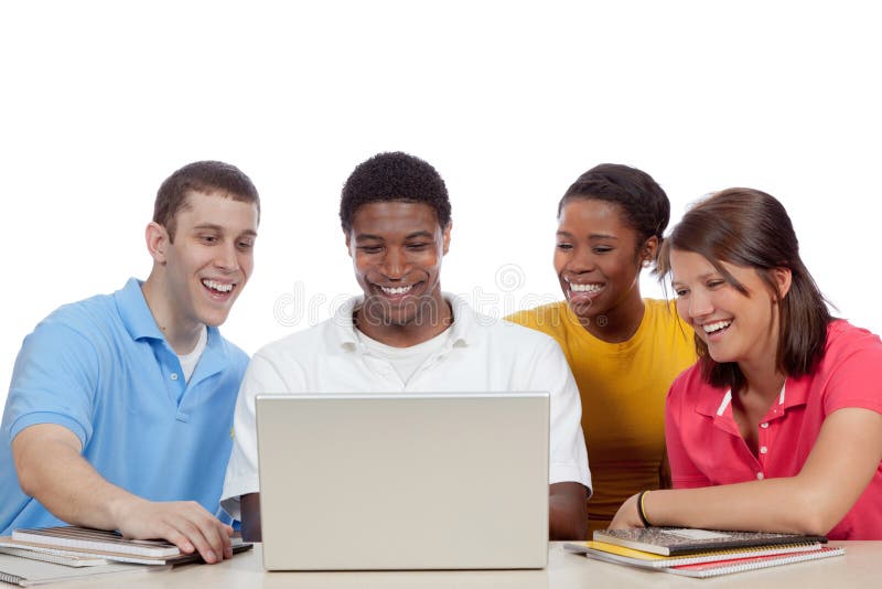 Multicultural College Students Around a Computer Stock Image - Image of ...