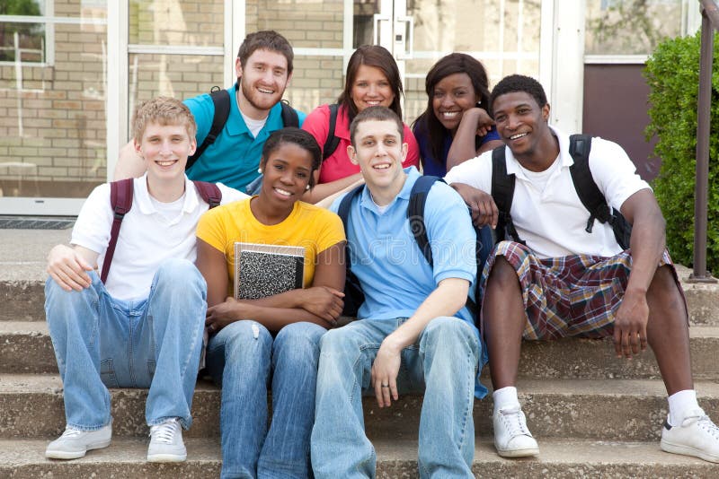 Multicultural College Students Outside on Campus Stock Photo - Image of ...