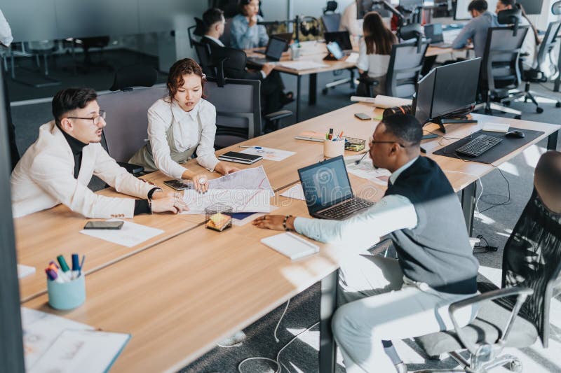 Multicultural Employees Engaged in a Collaborative Meeting Around a ...
