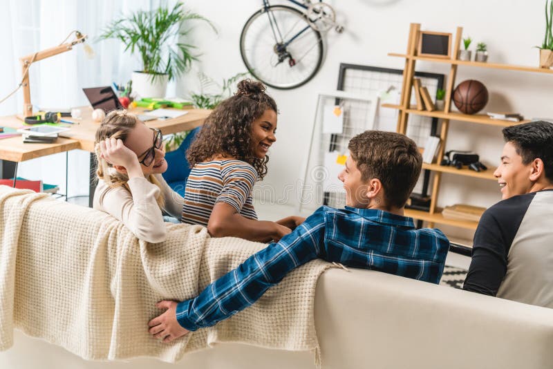 Multicultural Friends Talking and Sitting Stock Photo - Image of black ...
