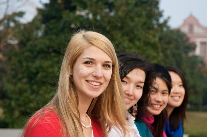 Multicultural Girls in College Stock Photo - Image of outdoor, asian ...