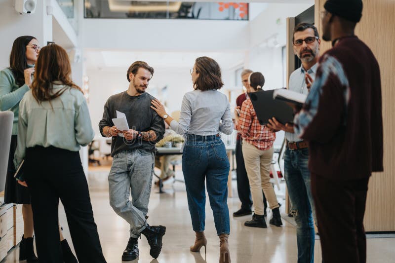 Multicultural Group of Colleagues Casually Interacting in an Open-plan ...