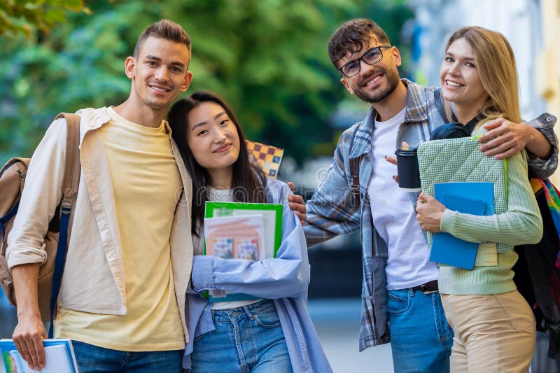 Multicultural Group of College Students or Friends Standing in Campus ...