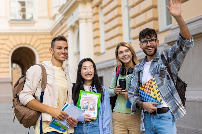 Multicultural Group of College Students or Friends Standing in Campus ...