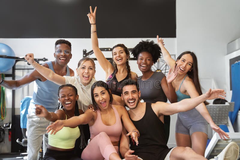 Multicultural Group of Fitness Looking at Camera in a Gym Stock Photo ...