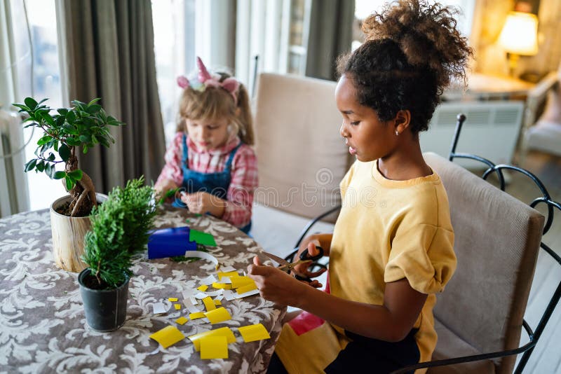 Multicultural Group of Kids with Creative Handicraft.Children Diversity ...