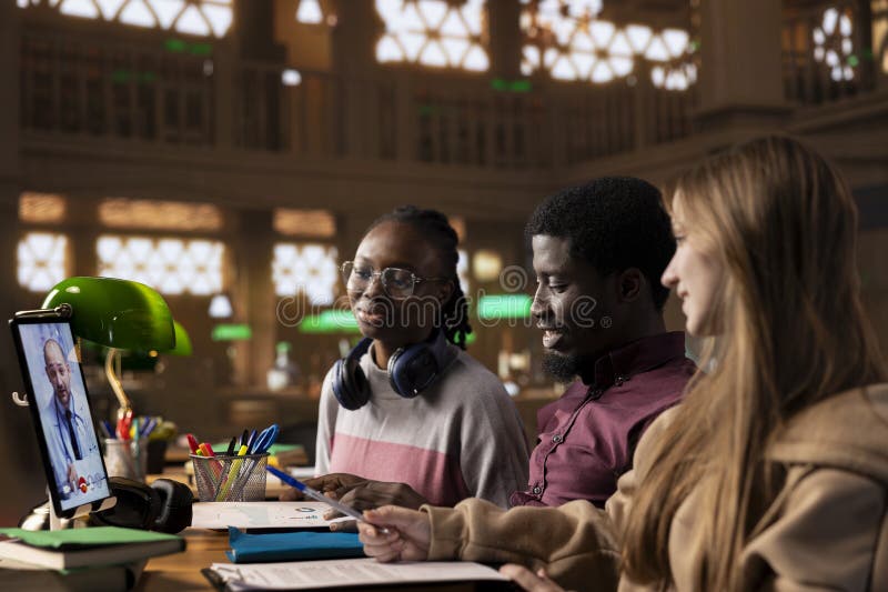 Multicultural Group of Scholars Participating in Teleconference with ...