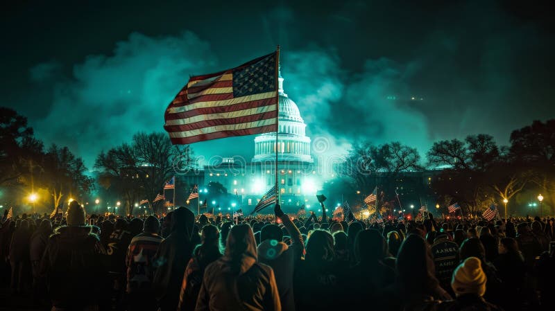 Multicultural Group Shows Patriotism by Hoisting American Flags in ...