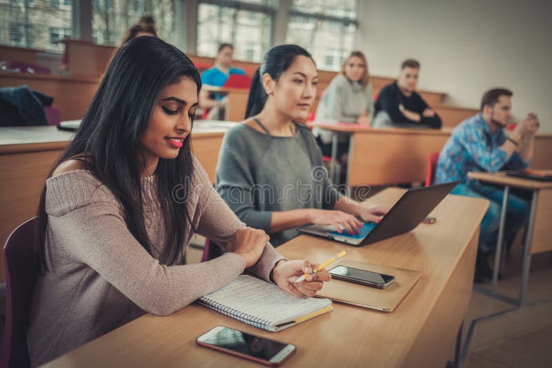 Multinational Group of Students in an Auditorium Stock Image - Image of ...