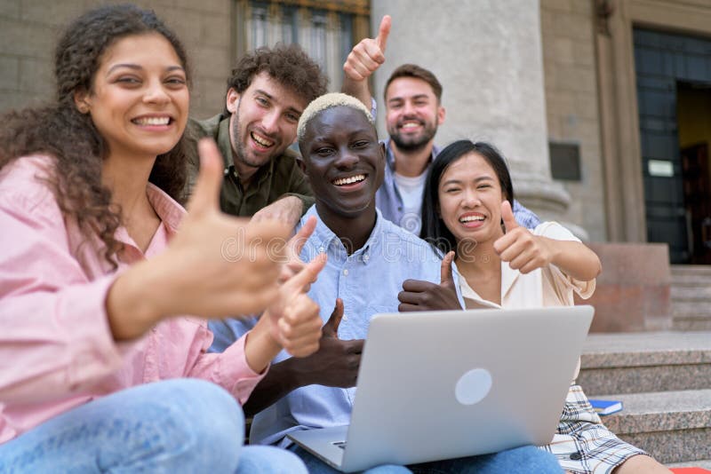 Multicultural Group of Students Showing Thumbs Up. Stock Photo - Image ...