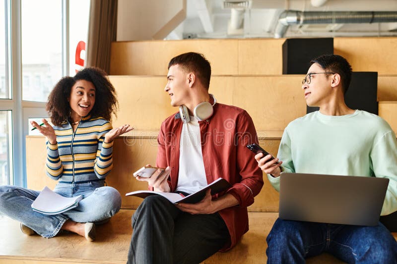 Multicultural Group of Students Sit on Stock Image - Image of teamwork ...