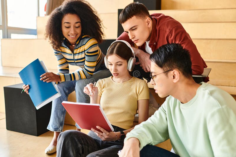 Multicultural Group of Students Sit on Stock Photo - Image of friends ...