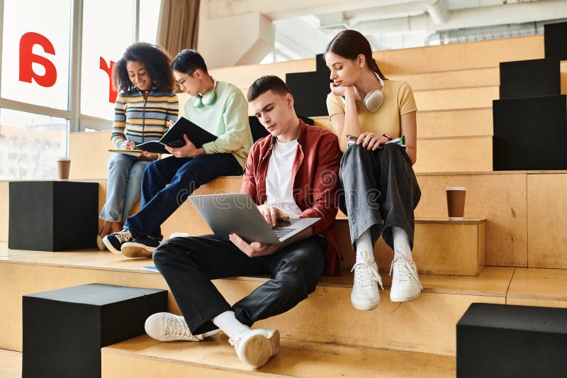 A Multicultural Group of Students Sit Stock Image - Image of technology ...