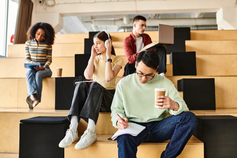 A Multicultural Group of Students Sits Stock Image - Image of caucasian ...
