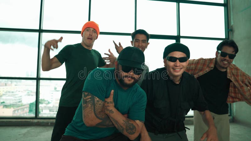 Multicultural Hipster Looking at Camera while Perform Break Dancing ...