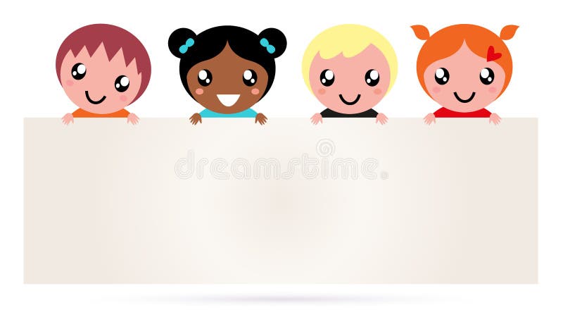 Multicultural Kids Holding Blank Banner Sign Stock Vector ...