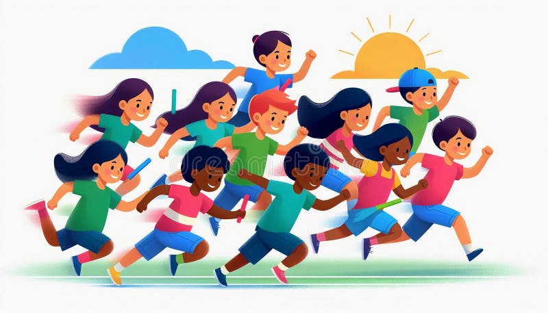 Kids Relay Race Teamwork Stock Illustrations – 25 Kids Relay Race ...