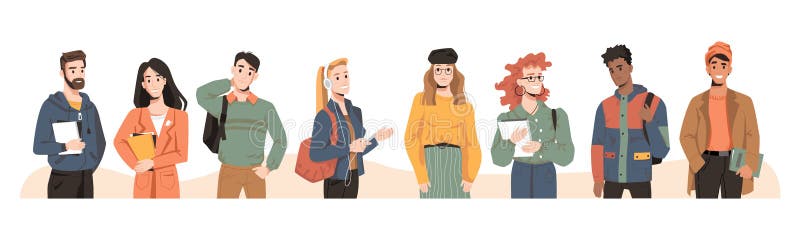 Multicultural Multiracial Students, Millennials Stock Vector ...