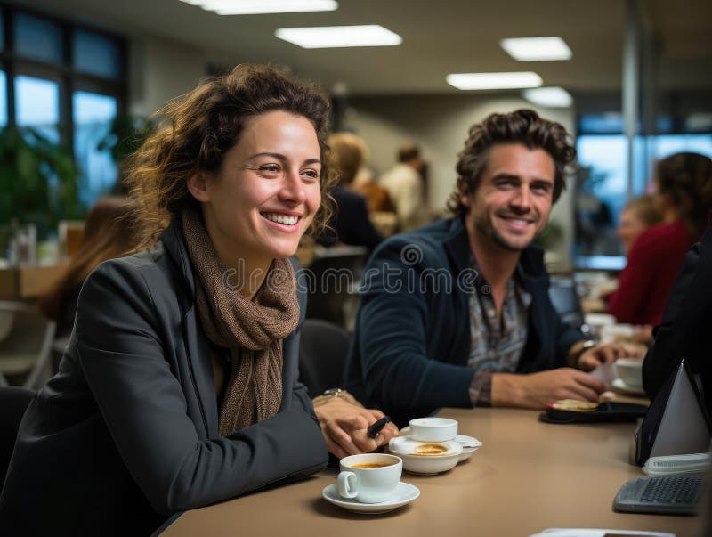 Multicultural Office Break Laughter Coffee Colleagues Stock ...