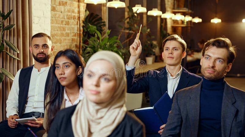 Multicultural People, Colleagues Meeting in Seminar, Engaged in ...