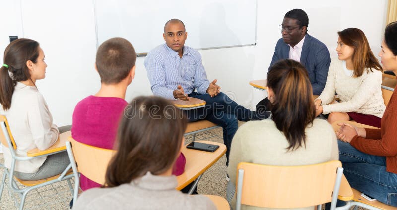Multicultural People Meeting in Circle of Chairs Stock Image - Image of ... Multicultural People Meeting in Circle of Chairs Stock Image - Image of ...