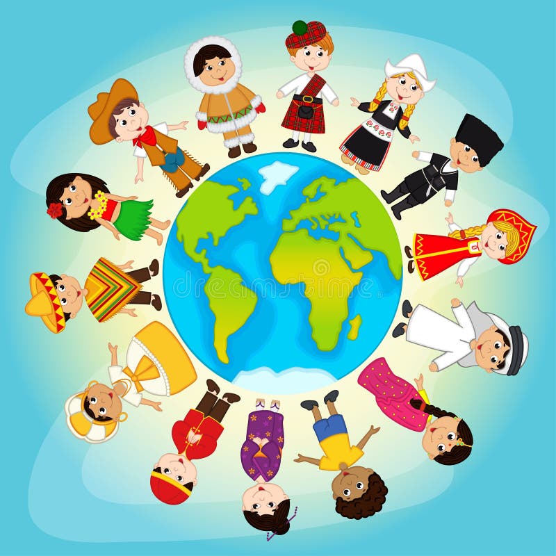 Vector Illustration of Multicultural National Children, People on ...