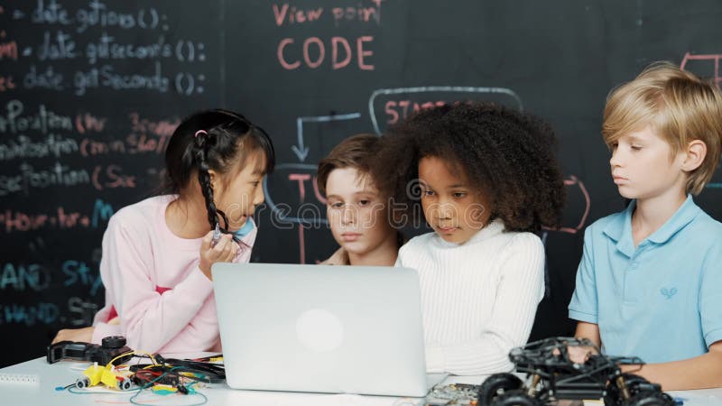 Multicultural Children Using Laptop Programing Engineering Code ...